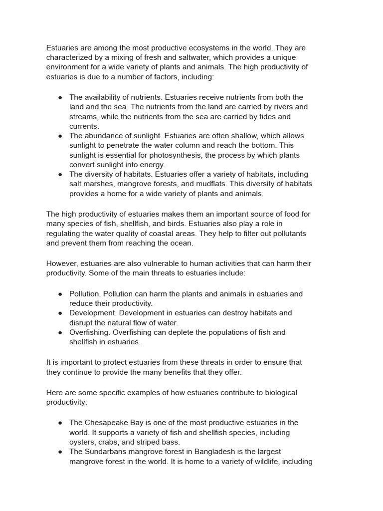 Importance of Estuaries for Ecosystems | PDF | Estuary | Primary Production