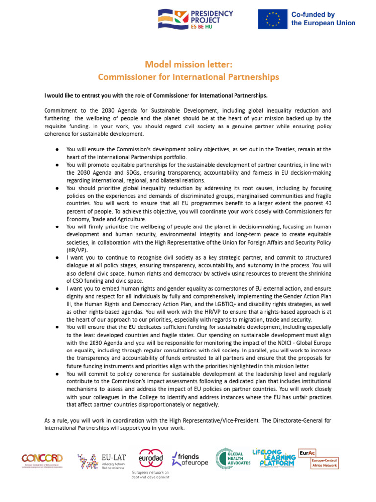 Model Mission Letter Commissioner for International Partnerships 1 1 (3 ...