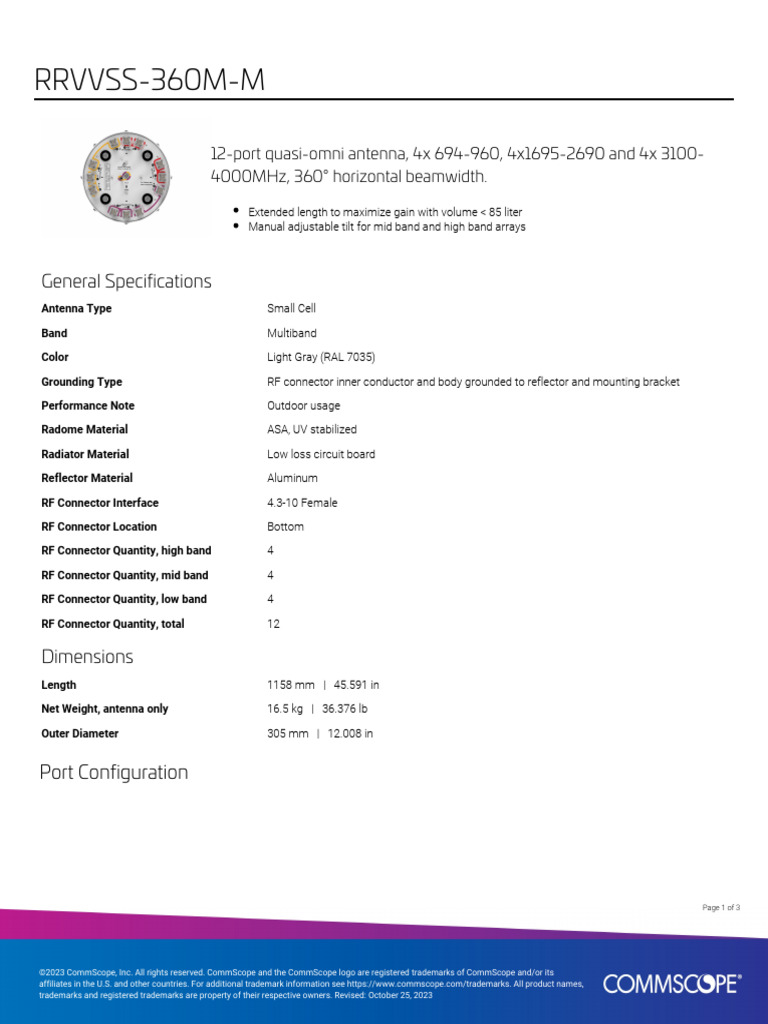 Commscope RRVVSS-360M-M Product Specifications | PDF