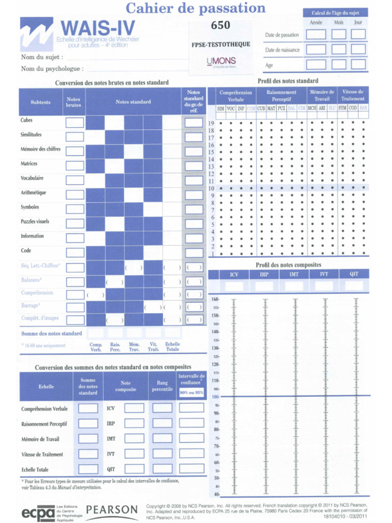 Protocole Complet de La WAIS-IV | PDF