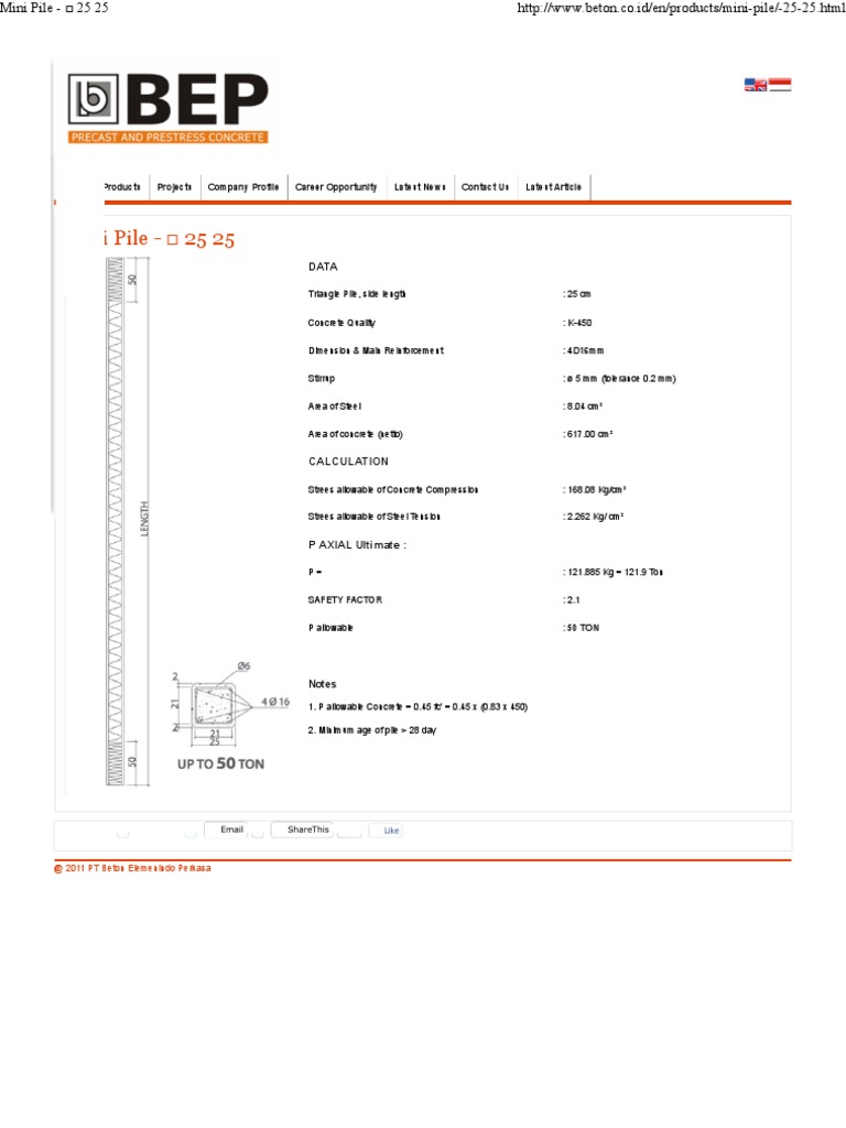 Mini Pile 25x25 Concrete Specs & Load Capacity | PDF