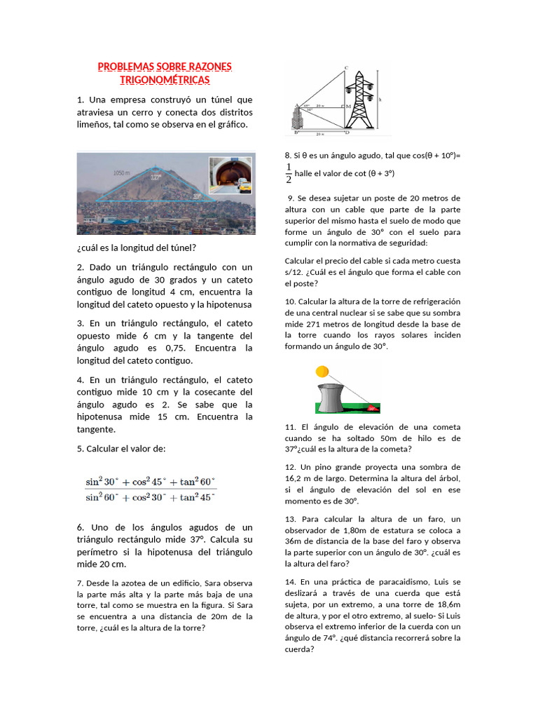 Problemas DE RAZONES TRIGONO 4° SESION1 - UNI5 | PDF