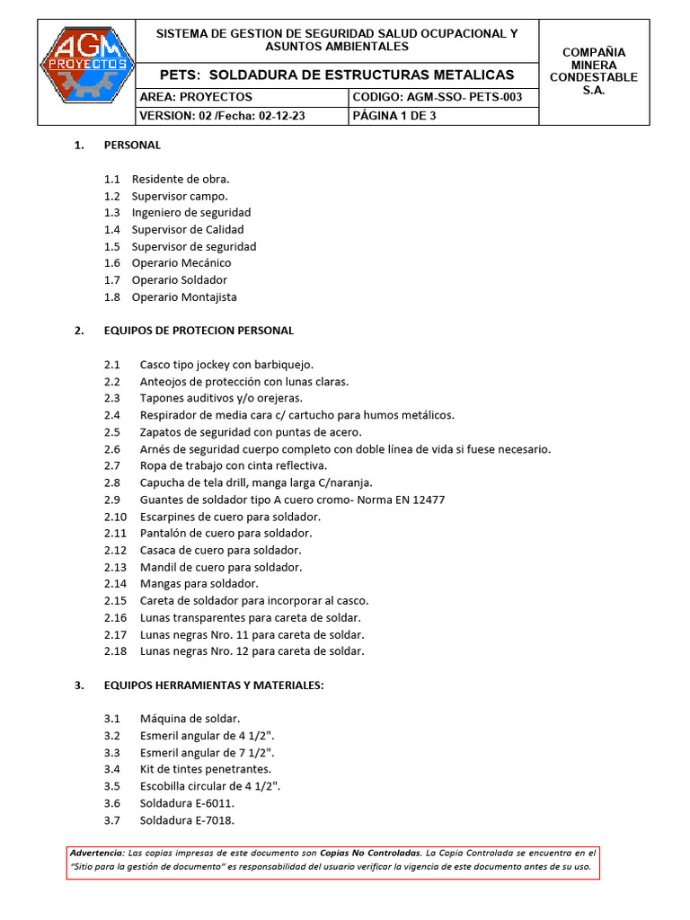 Agm-Sso-Pets-003 Soldadura de Estructuras Metalicas | PDF | Soldadura | Tecnología e ingeniería