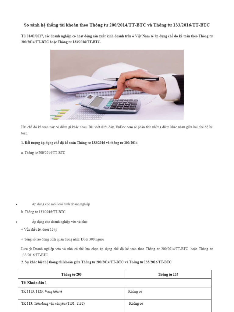 So Sanh He Thong Tai Khoan Theo Thong Tu 200 2014 TT BTC Va Thong Tu 133 2016 TT BTC | PDF