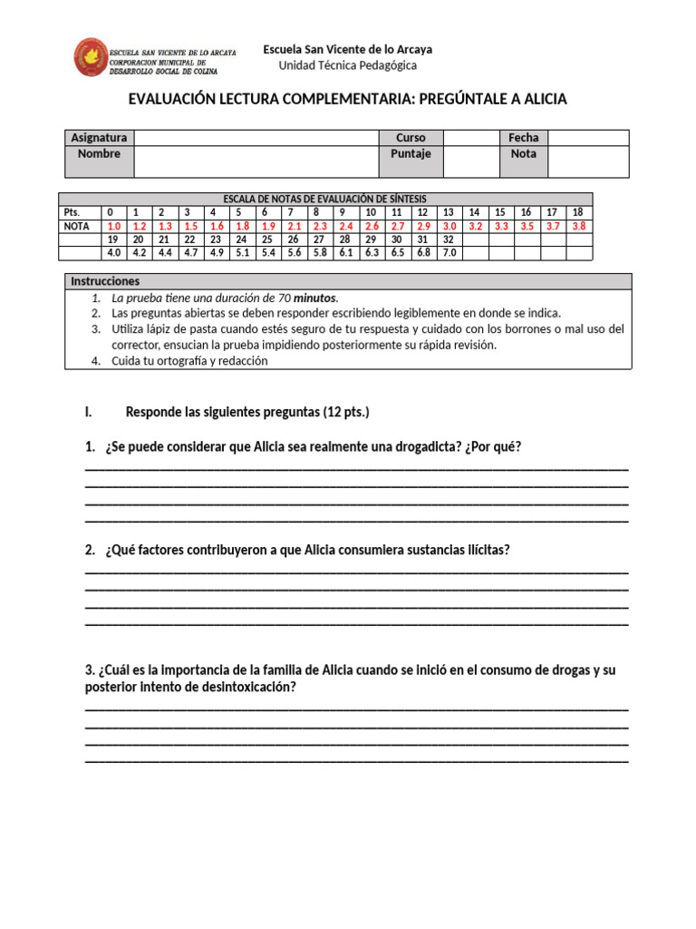 Prueba libro Pregúntale a Alicia | PDF