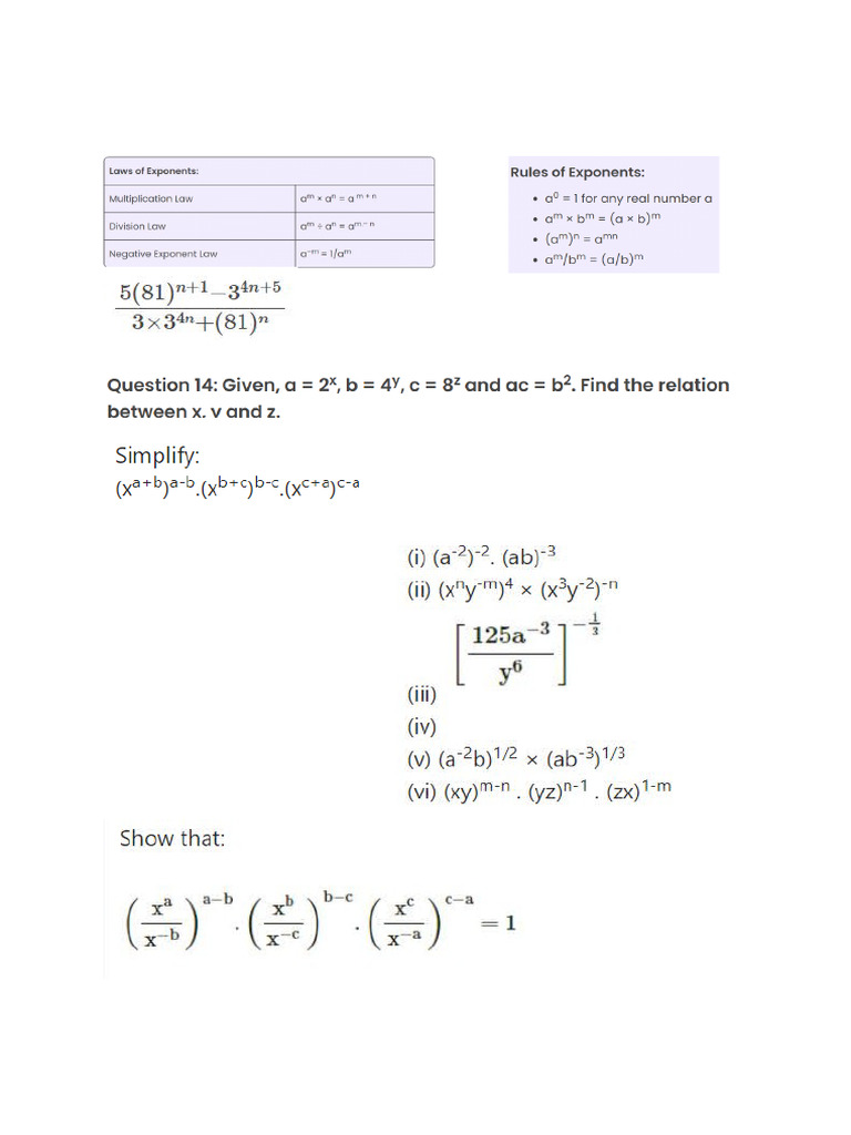 Maths Exponents | PDF