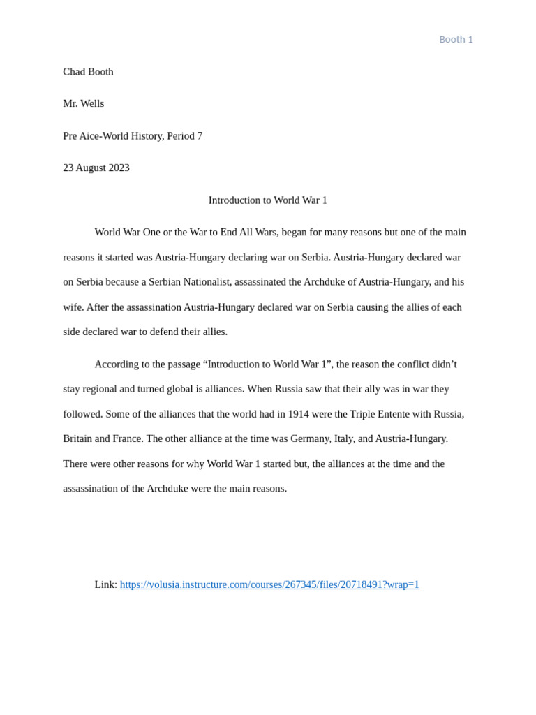 Intro To WW1 Chad Booth 7th Period | PDF
