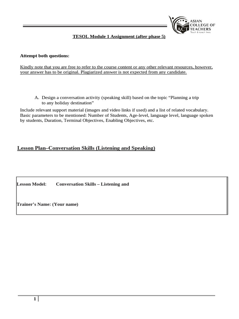 TEFL Module 1 Assignment | PDF