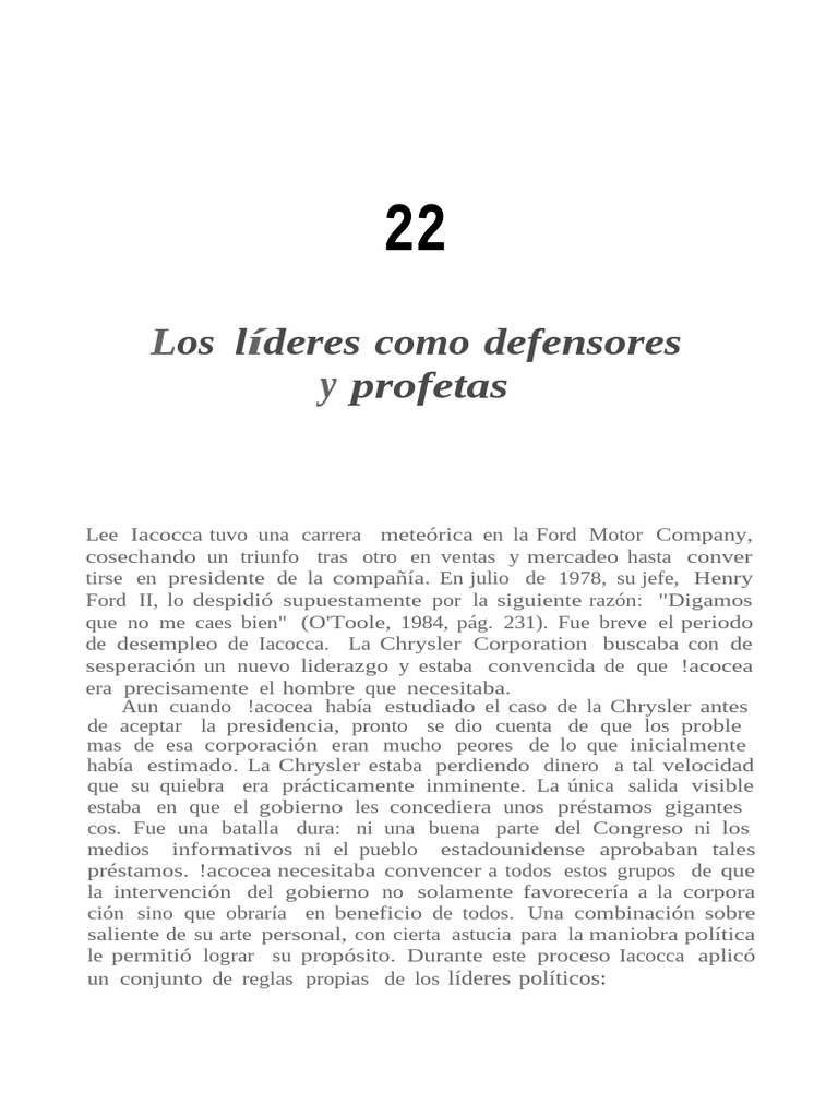 Los Líderes Como Defensores y Profetas (Bolman y Deal, Capítulo 22) | PDF