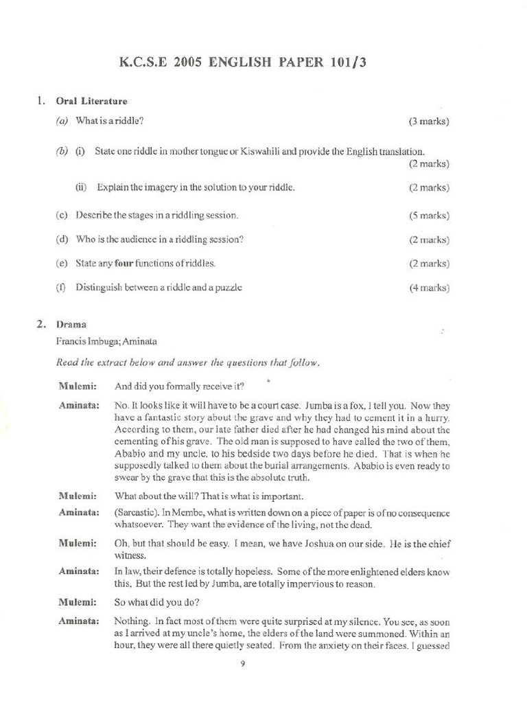 Kcse 2005 English Paper 3 | PDF