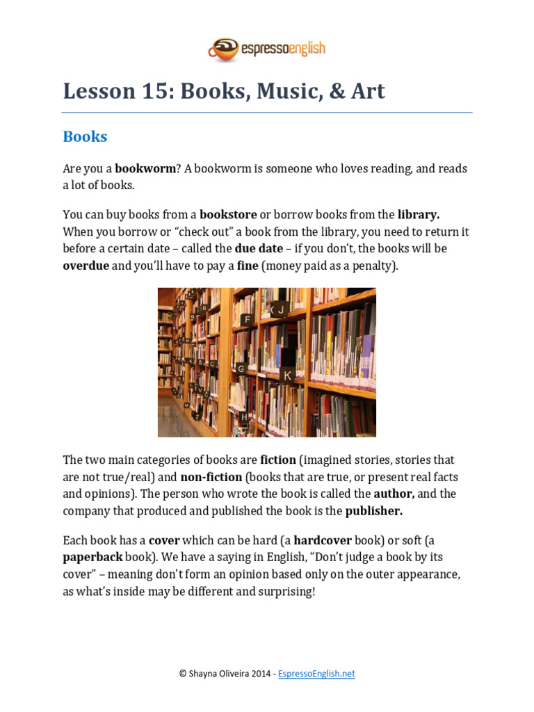 Lesson 15 - Books, Art, and Music | PDF