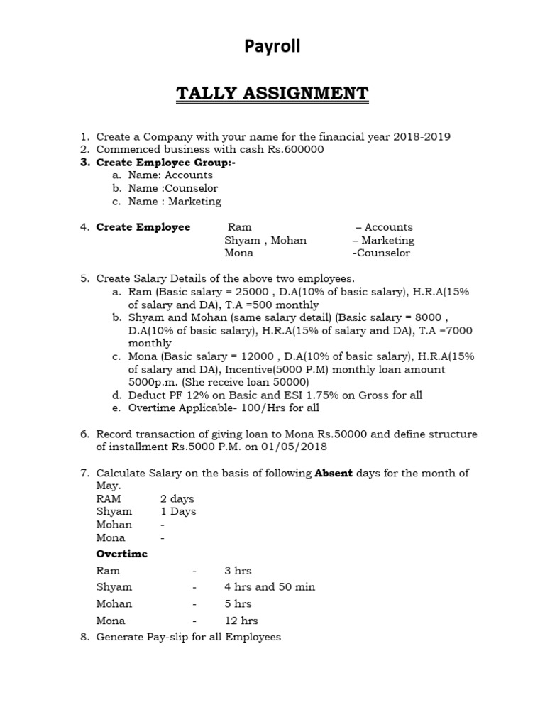 TALLY ASSIGNMENT Payroll | PDF | Business