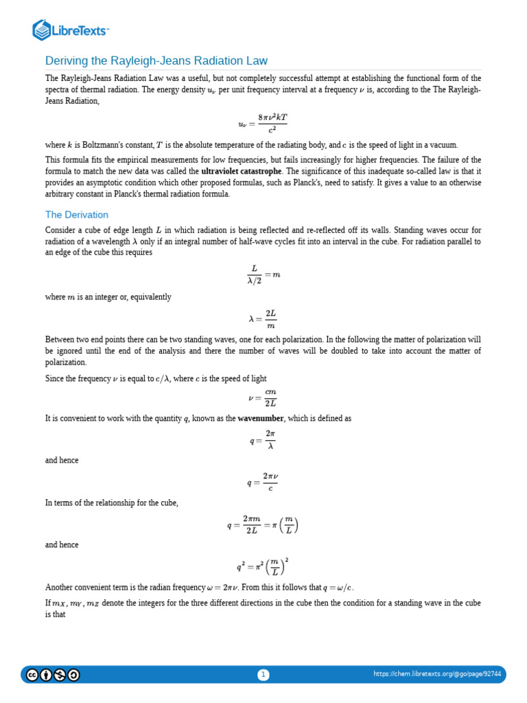 Deriving The Rayleigh-Jeans Radiation Law | PDF | Electromagnetic ...