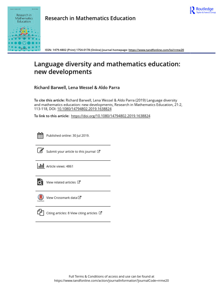 Language Diversity and Mathematics Education New Developments | PDF
