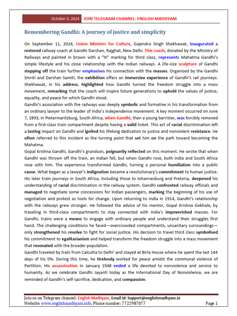 Remembering Gandhi - 241003 - 211701 | PDF | Mahatma Gandhi | Sentence (Linguistics)