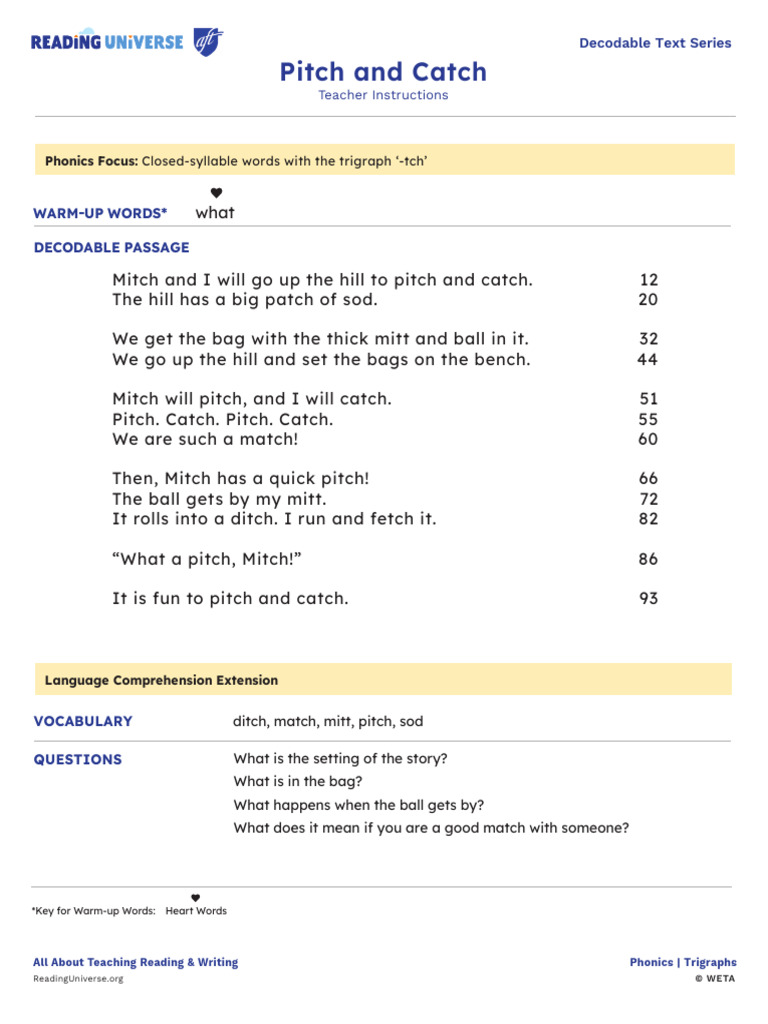 Decodable Pitch and Catch | PDF
