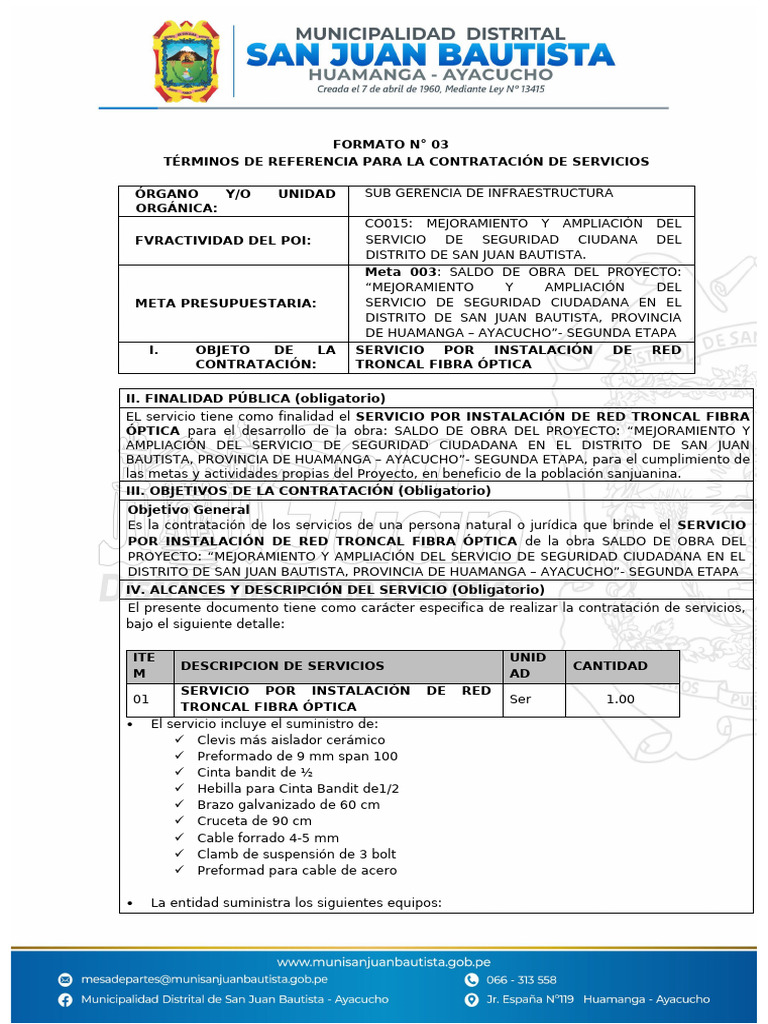 TDR Servicio Por Instalación de Red Troncal Fibra Óptica-2 | PDF