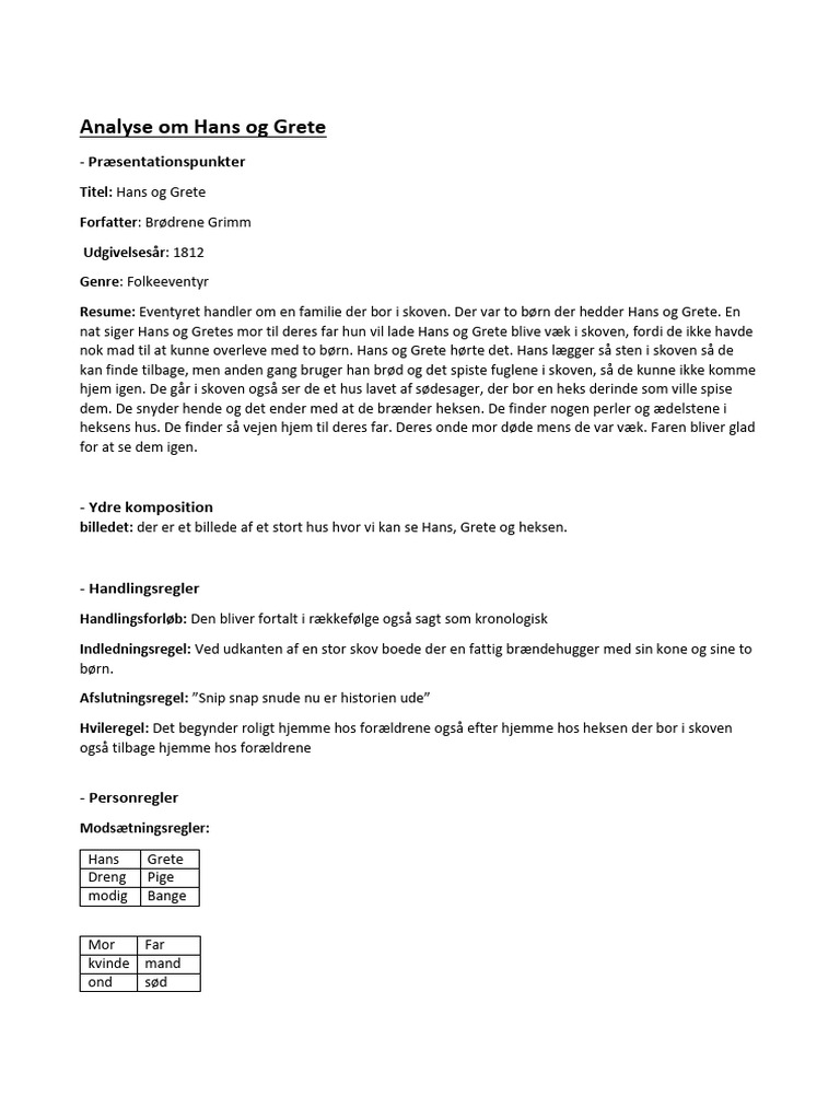 Analyse Om Hans Og Grete | PDF