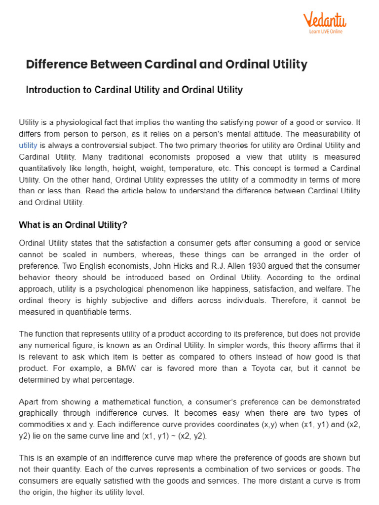 Difference Between Cardinal and Ordinal Utility | PDF
