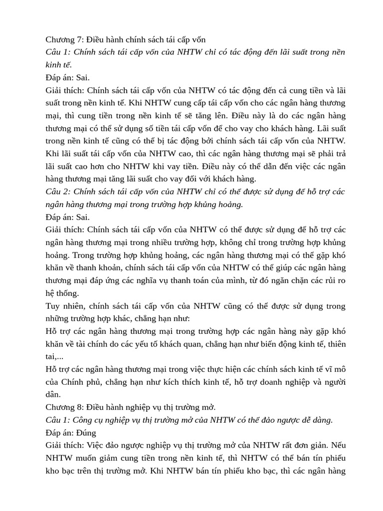 Đúng Sai NHTW | PDF