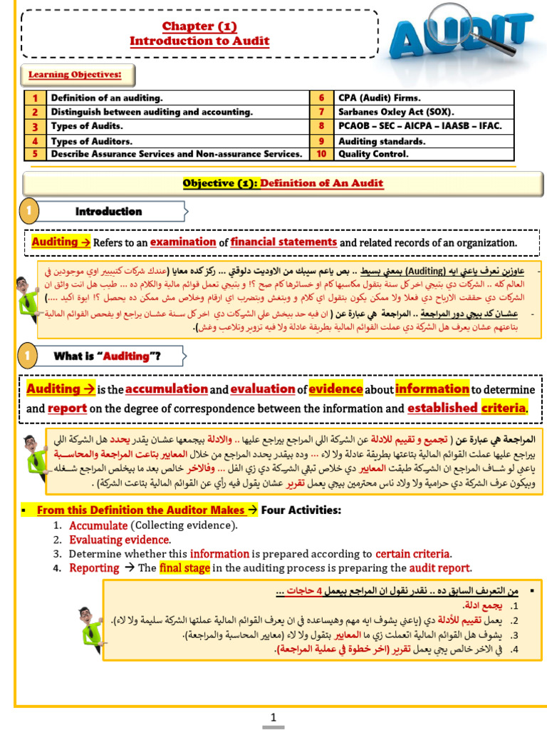 Chapter (1) Auditing - Part (1) DR - Diab | PDF | Audit | Business