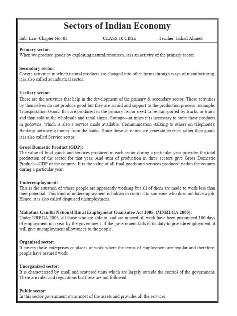 Sectors of Indian Economy | PDF