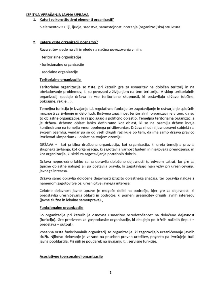 Izpitna Vprašanja Javna Uprava | PDF