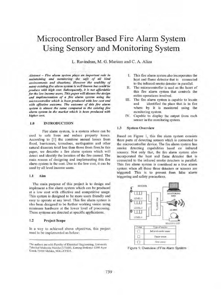 Microcontroller Based Fire Alarm System Using Sensory and Monitoring System | PDF