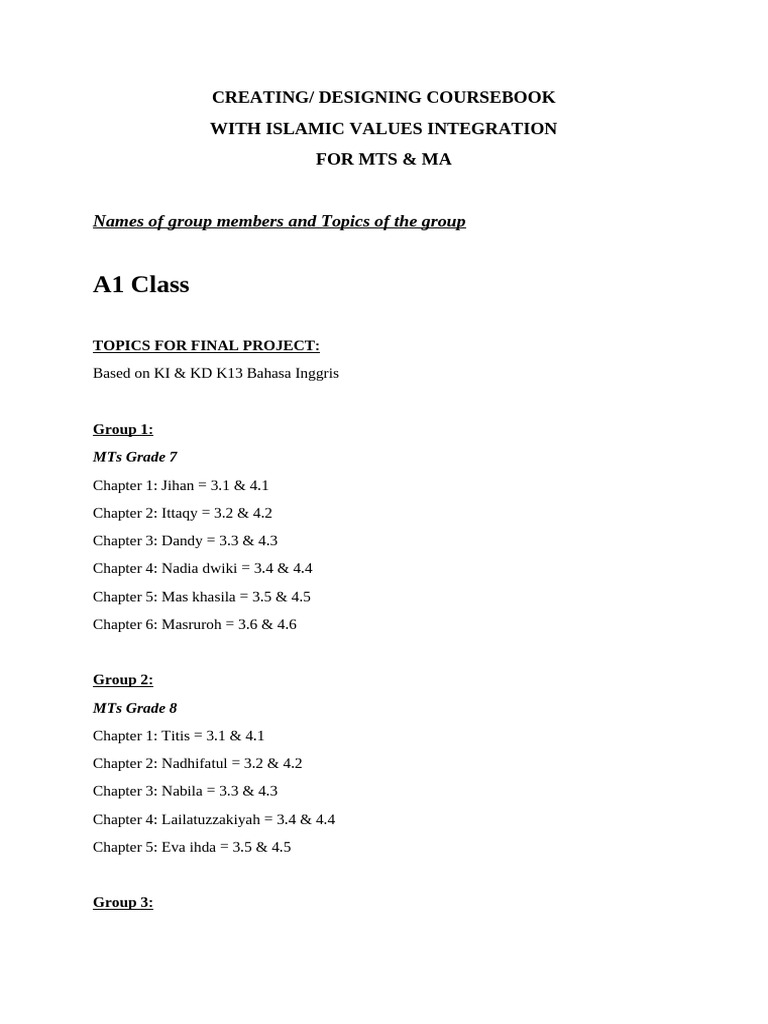 A1 Group Members' Coursebook Topics | PDF