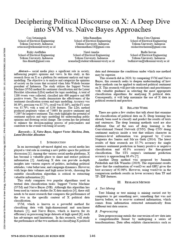 Deciphering Political Discourse On X A Deep Dive Into SVM vs. Nave Bayes Approaches | PDF