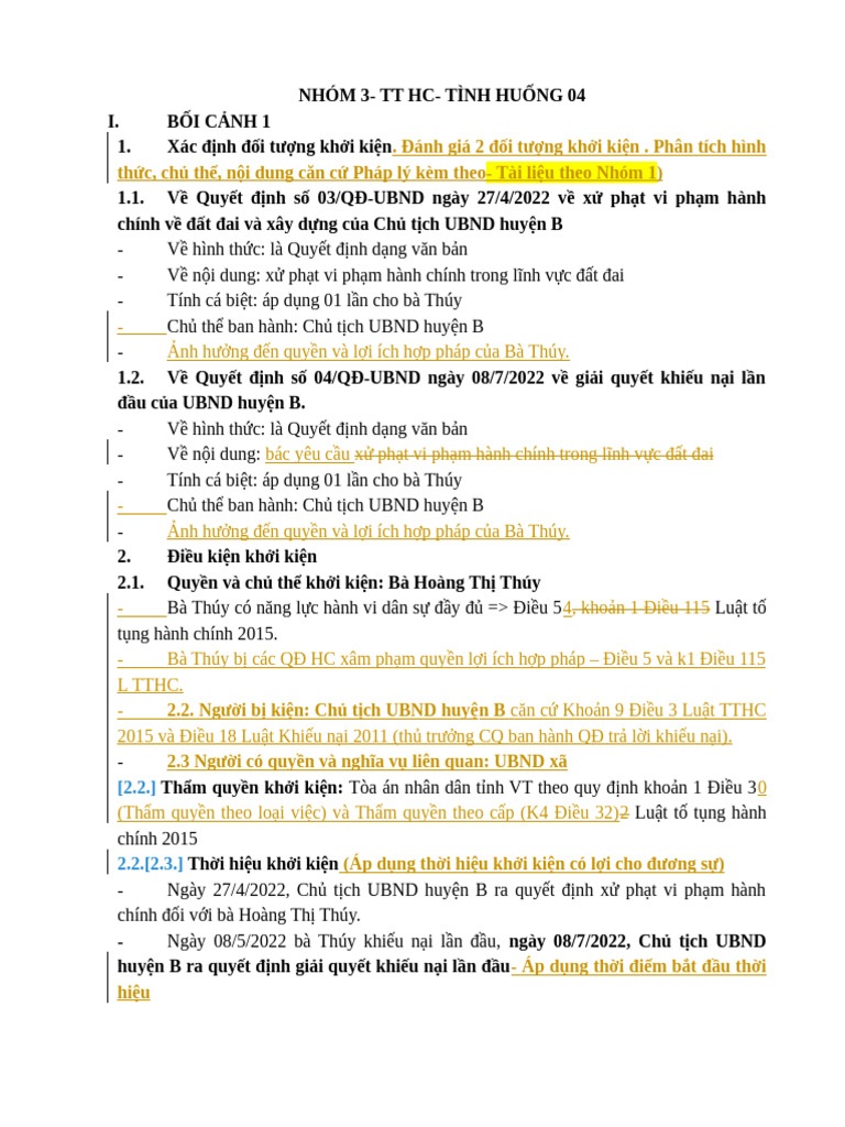 Nhóm 3- Tình huống 4 TTHC- Chữa Bài Bối cảnh 1&2 | PDF