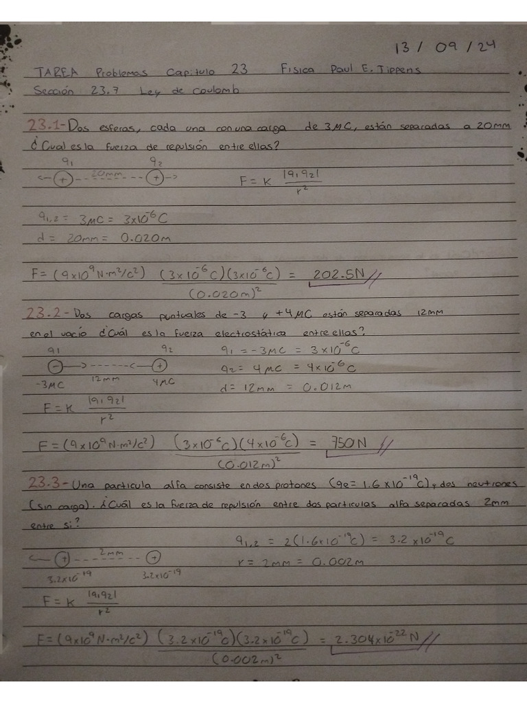 Tarea Capitulo 23 Física Paul E. Tippens 1-15 (13-09-24) | PDF