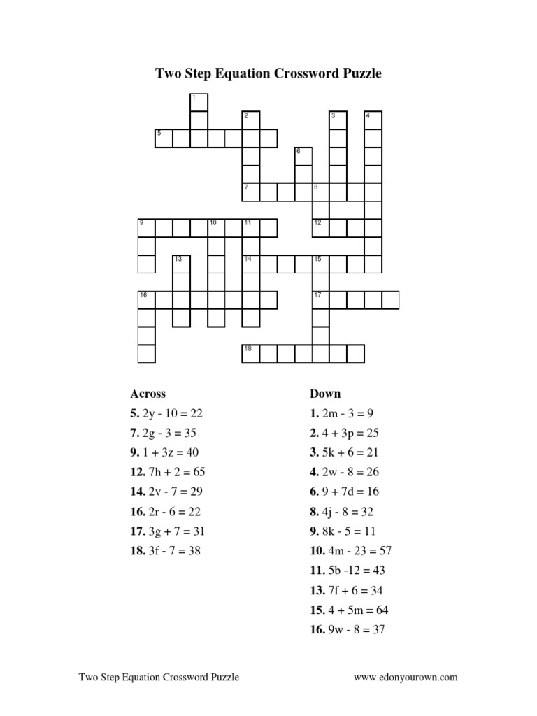 2 Step Equation Crossword | PDF