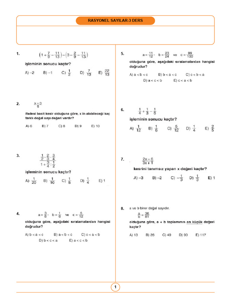 Rasyonel Sayilar-3 Ders | PDF