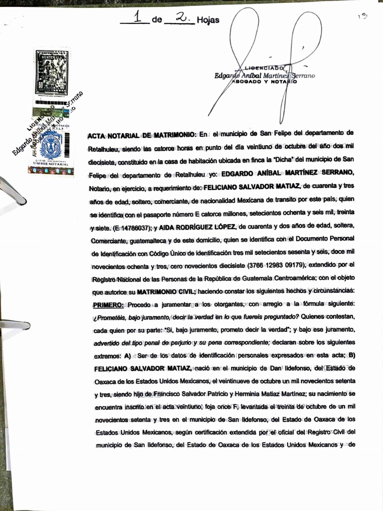 Acta y Protocolizacion de Matrimonio | PDF