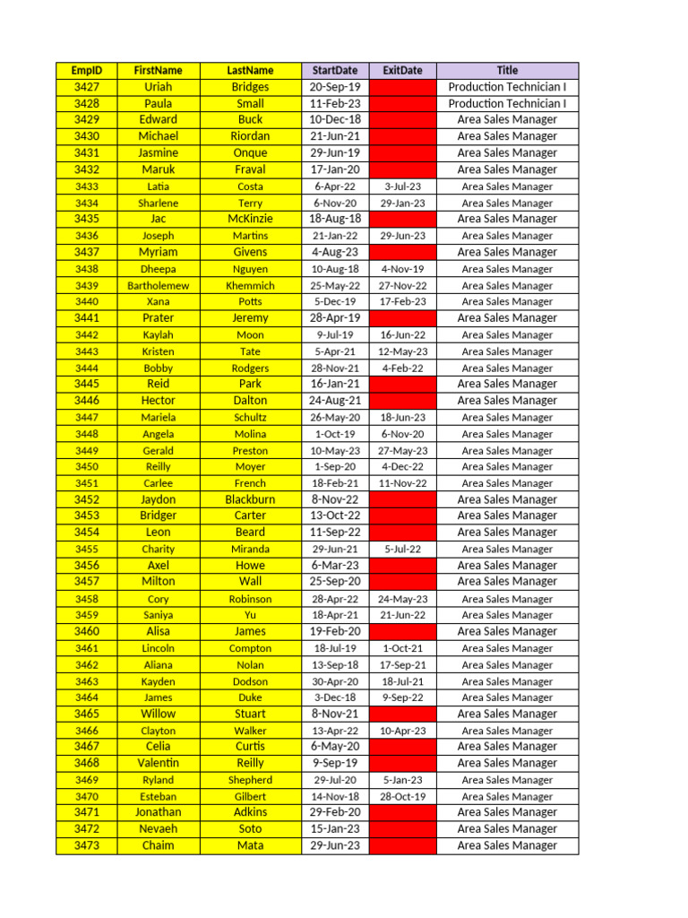 Excel Sheet Employee Data | PDF