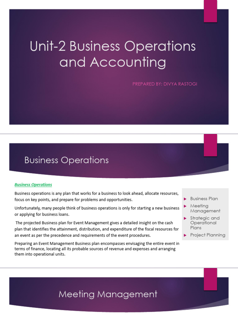 EM - Unit 2 - Business Operations and Accounting | PDF