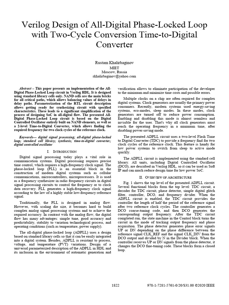 Verilog Design of ADPLL With Two Cycle Conversion TDC | PDF