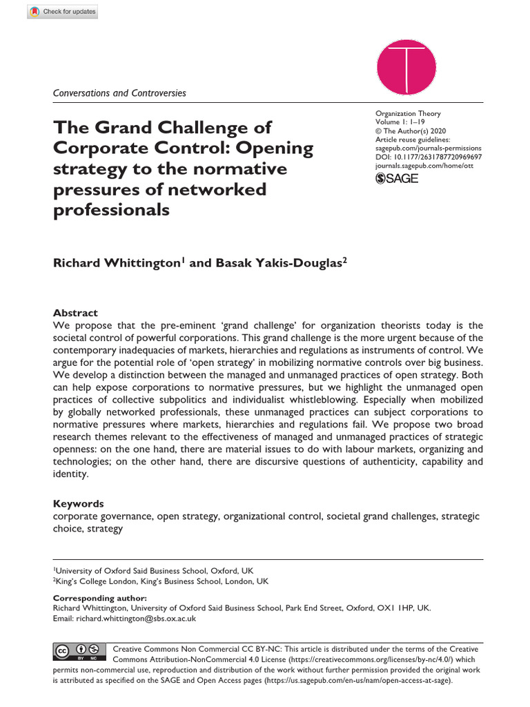 Whittington Yakis Douglas 2020 The Grand Challenge of Corporate Control ...