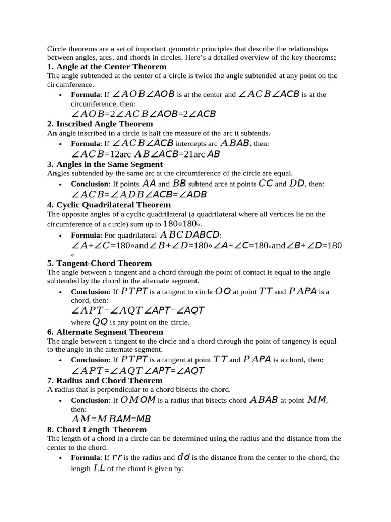 Circle Theorems Are A Set of Important Geometric Principles That ...