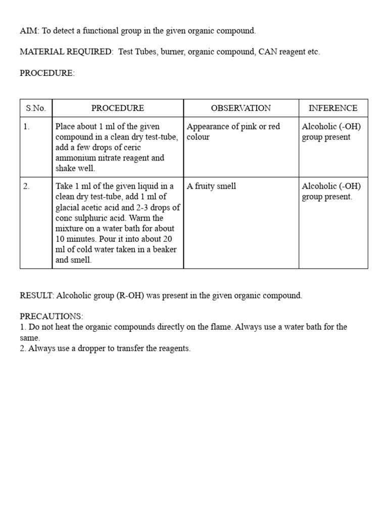 Organic Functional Groups Test | PDF