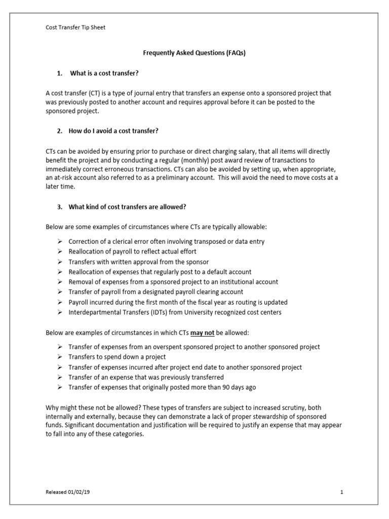 Cost Transfer Tip Sheet | PDF | Expense | Cost