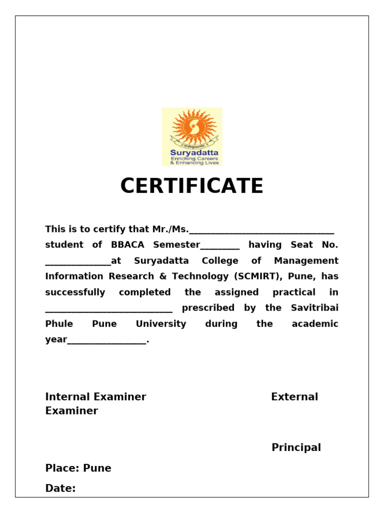 Practical-Project Certificate Format | PDF