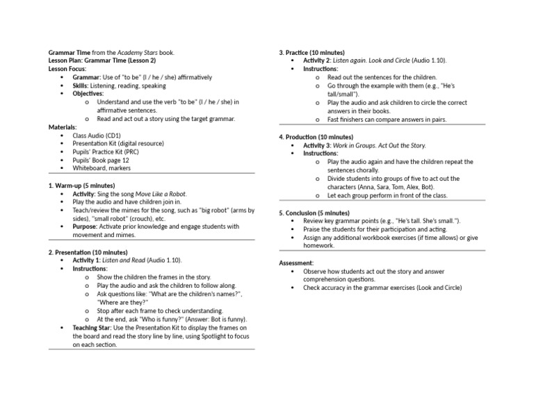 Grammar Time From The Academy Stars Book | PDF