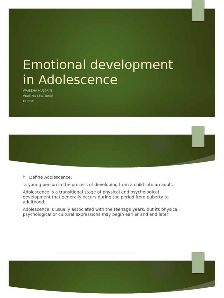 Emotional Development In Adolescence Pdf