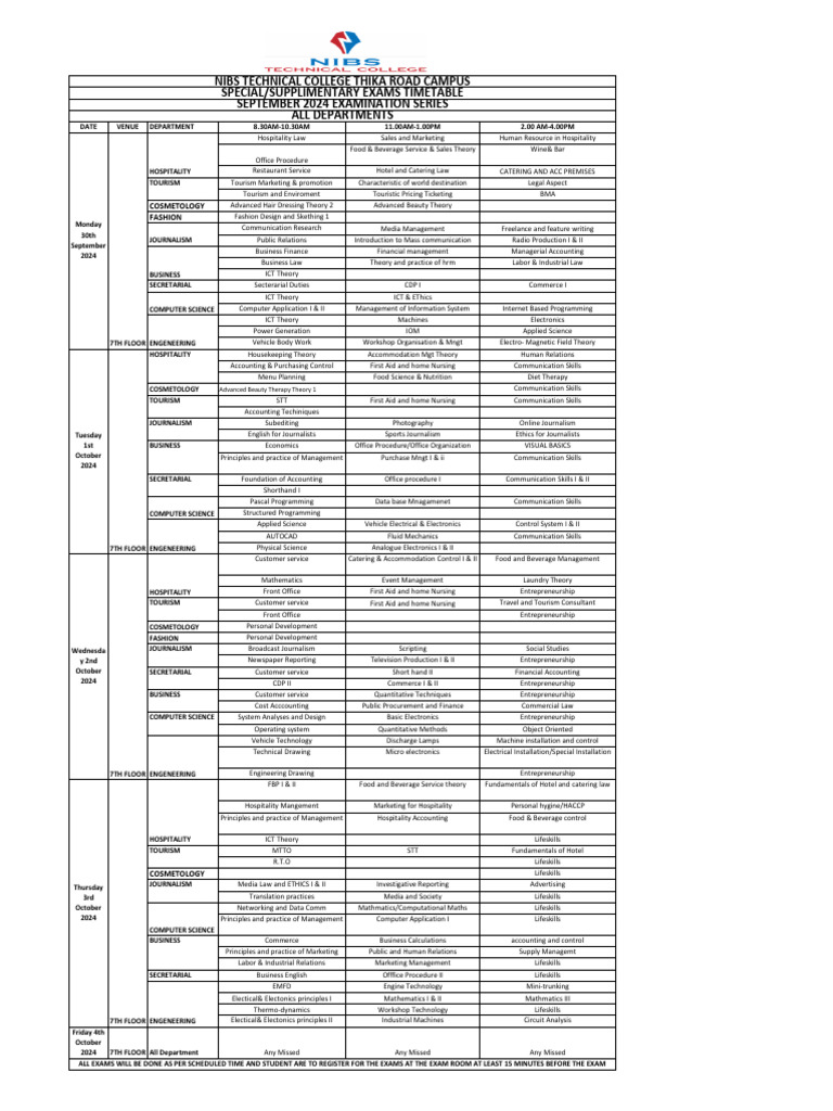 SEPTEMBER 2024 FINAL SPECIAL& SUPPLIMENTARY EXAMS TIMETABLE | PDF