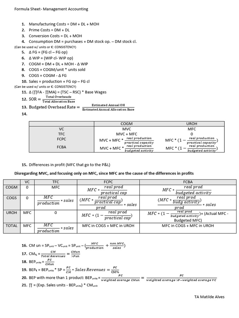 Formula Sheet MA Final | PDF