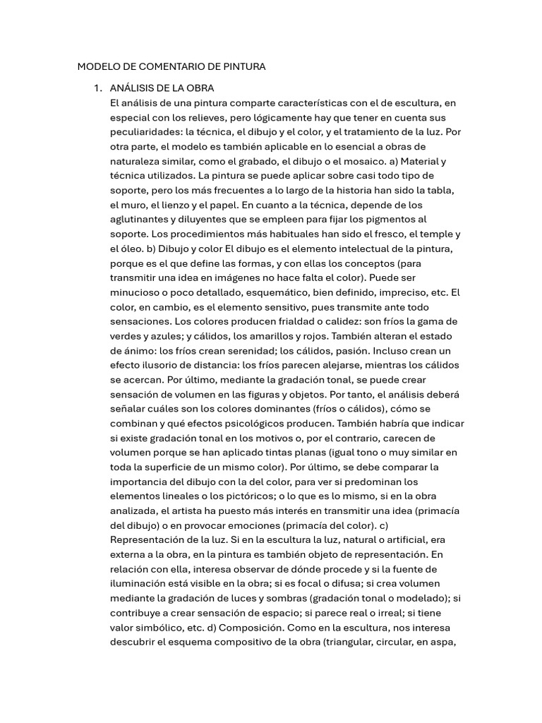 Modelo De Comentario De Pintura Pdf