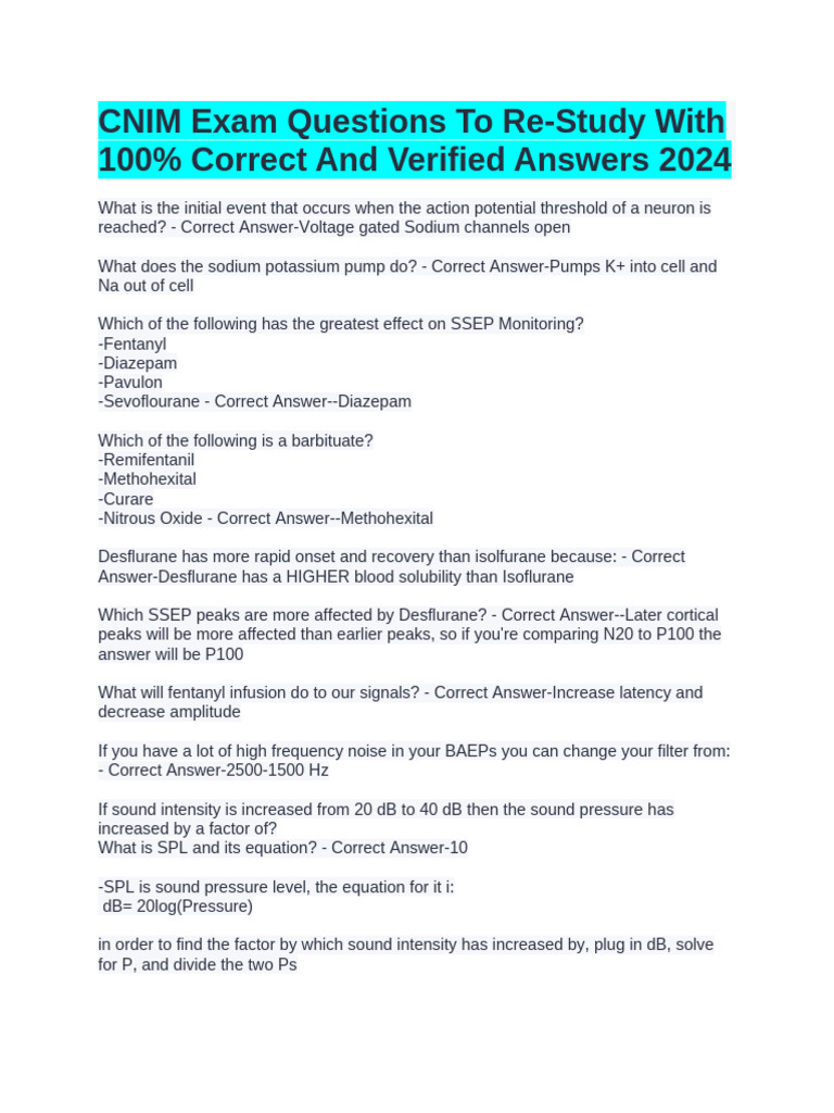 CNIM Exam Questions To Re-Study | PDF