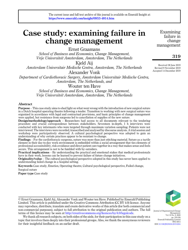 Case Study - Examining Failure Inchange Management - in Dutch Hospital ...